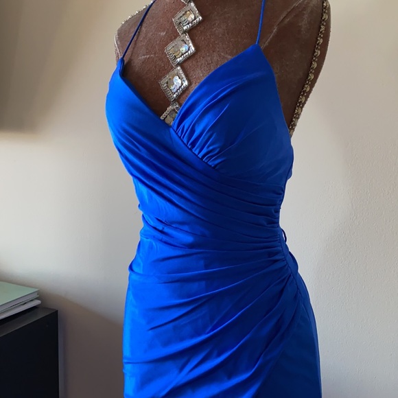 Temptations | Dresses | Brand New Royal Blue Maxi Satin Jersey Dress ...